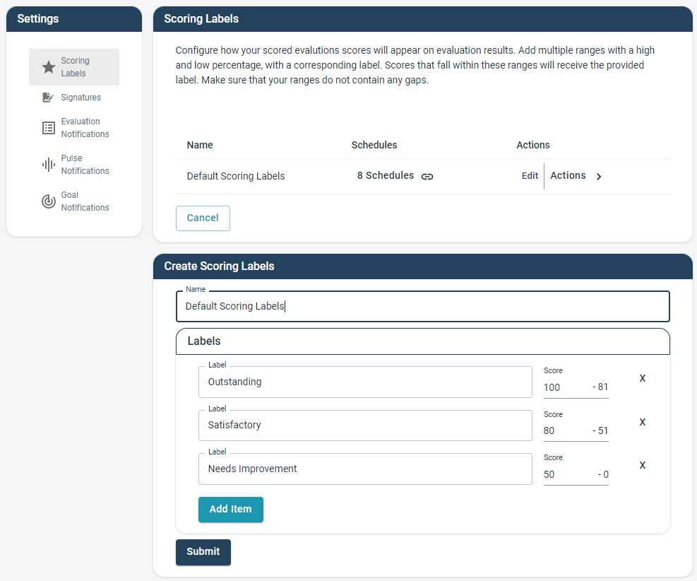 Scoring Labels – Express Evaluations